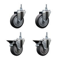 3 Inch Black Polyurethane 3/8 Inch Threaded Stem Caster Set 2 Brakes ...