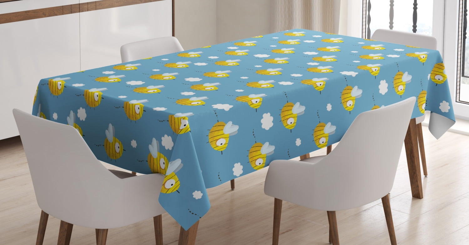 Bee Tablecloth, Cute Hand-Drawn Bees with Wings and Enourmous Eyes ...