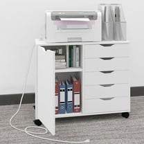 Natwind 5-Drawer Wood Printer Stand with Charging Socket, Mobile File ...