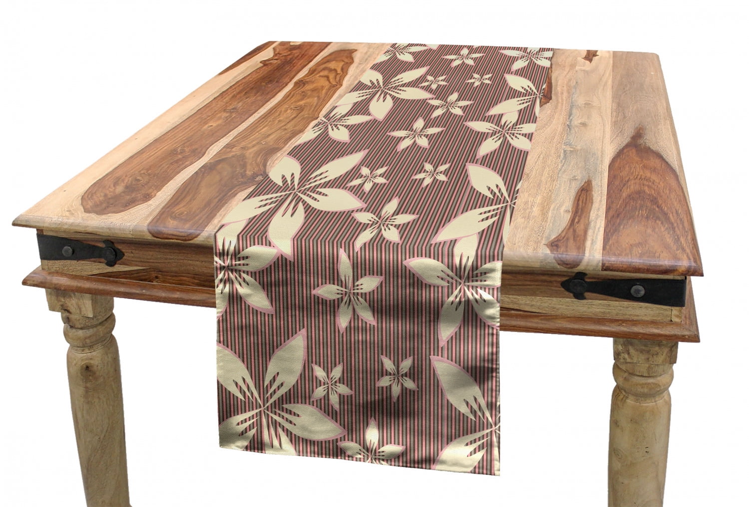 Floral Table Runner, Shabby Form Blossoms over Abstract Pastel Striped ...