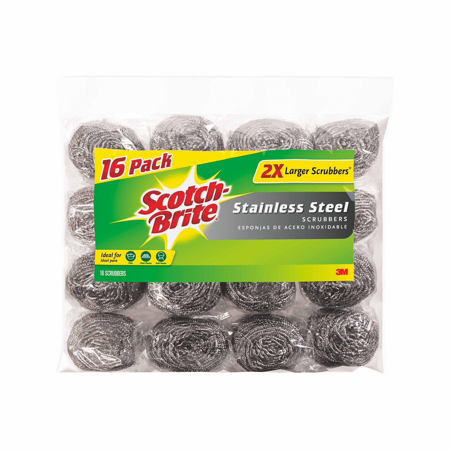 Scotch-Brite 2X Larger Stainless Steel Scrubbers Club Pack, 16 ...
