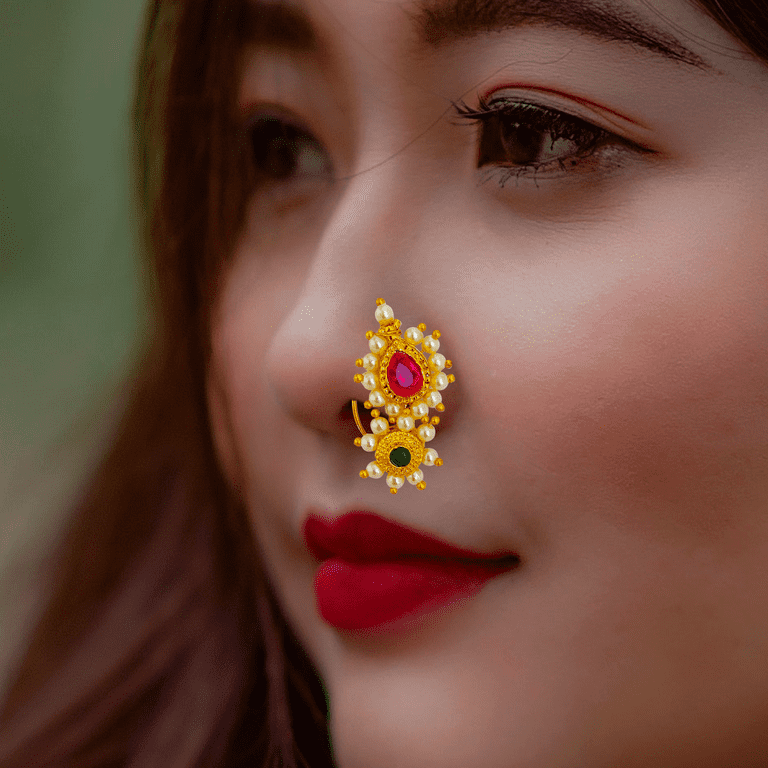 Kaash Customs 22K Gold Adult Nose Ring with CZ Traditional Indian Gold Nose Ring