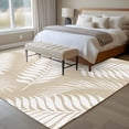 Cream Fronds Washable Area Rug 5x7 Rustic Beige Leaf Plant Linen ...