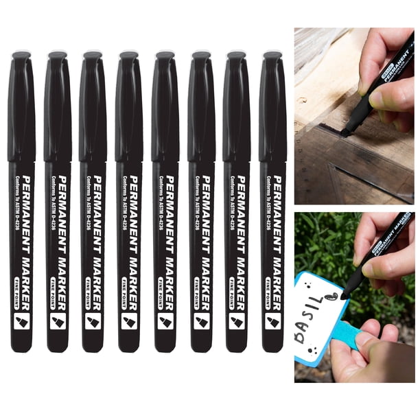8 Waterproof Permanent Markers Fine Point Black Non Toxic Water Fade ...