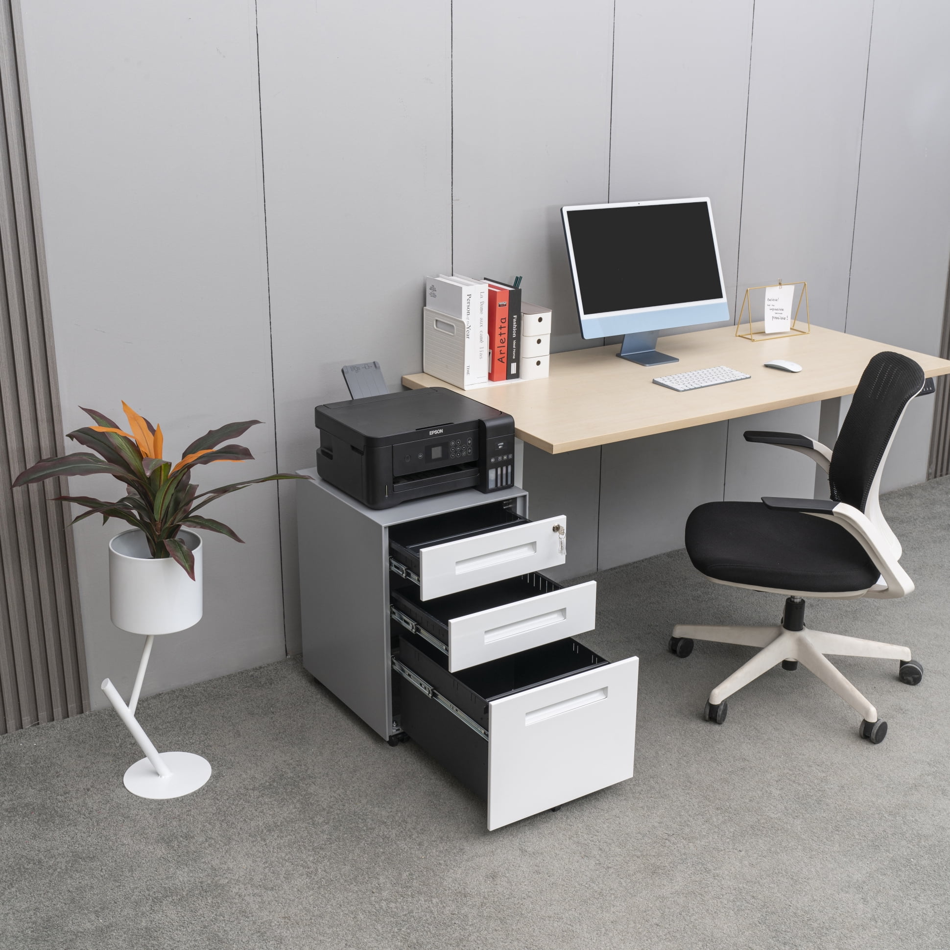 3 Drawer File Cabinet with Lock, Steel Mobile Filing Cabinet on Anti ...