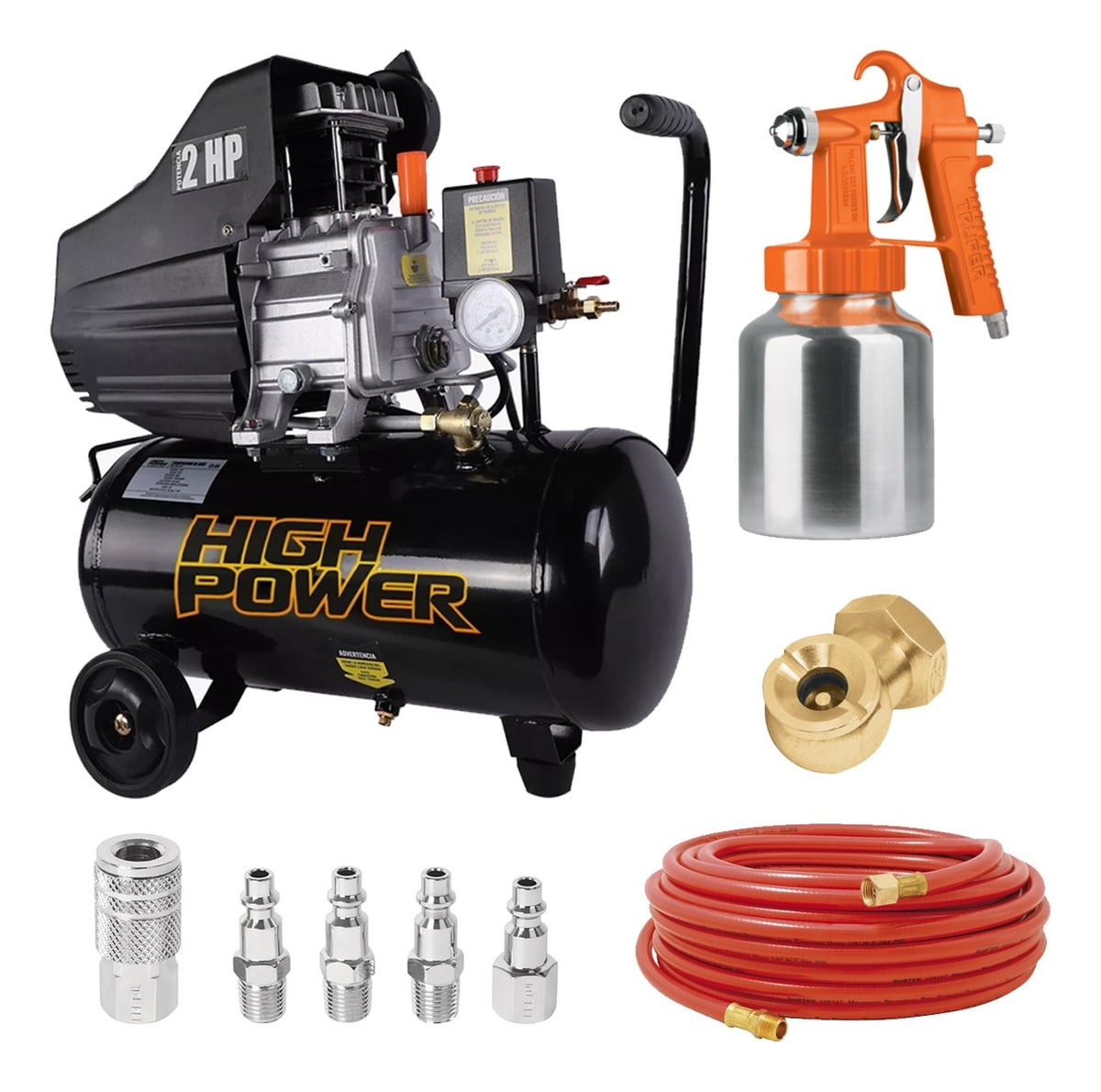 Kit Compresor 2hp 24lts Pistola Manguera Inflador Accesorios | Walmart ...