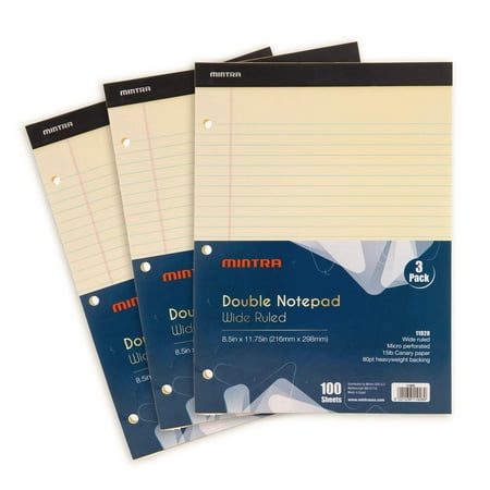 Mintra Office Legal Pads (Double Pad 3pk (Canary), 8.5in x 11in (Wide ...