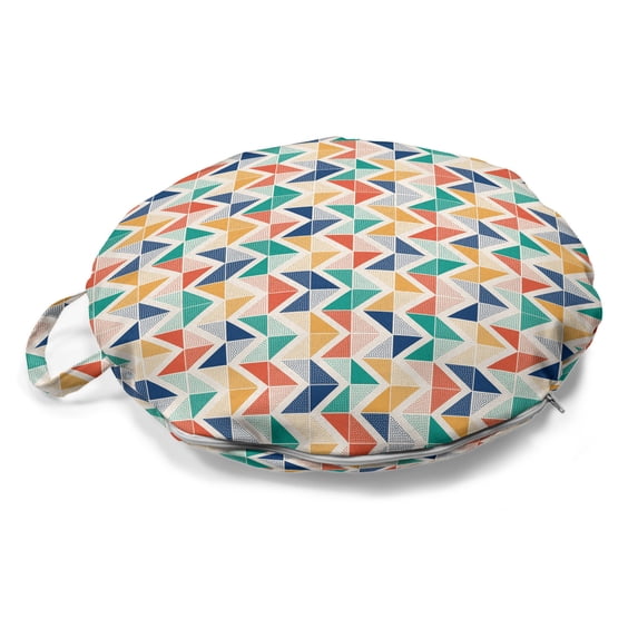 Abstract Round Floor Cushion with Handle, Rhythmic Geometric Braid ...