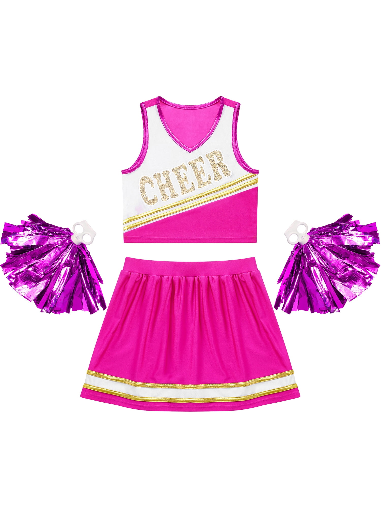 Aislor Kids Girls Cheer Leader Tank Tops Skirts and Pom Pom Set High ...