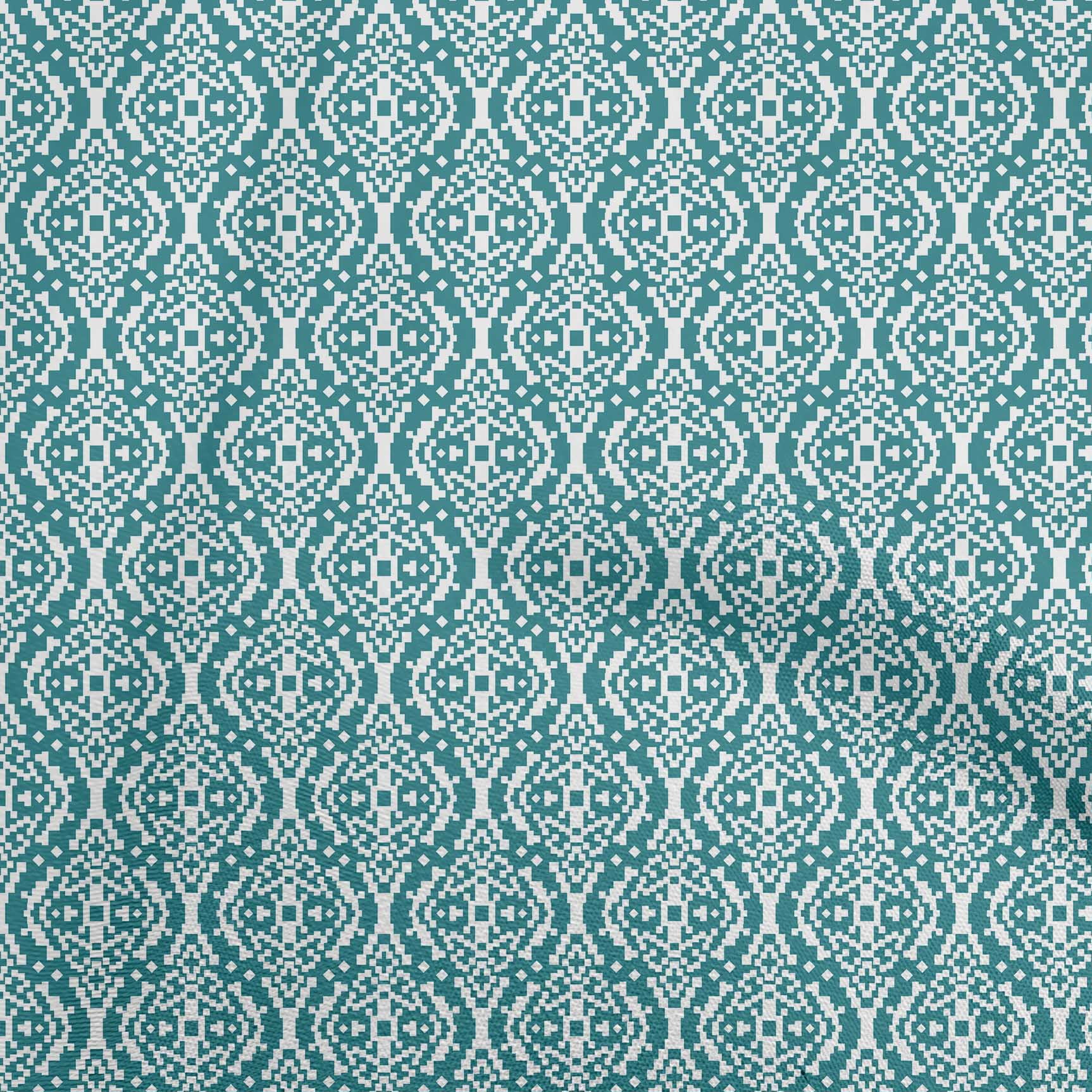 oneOone Silk Tabby Teal Blue Fabric Geometric Fabric For Sewing Printed ...