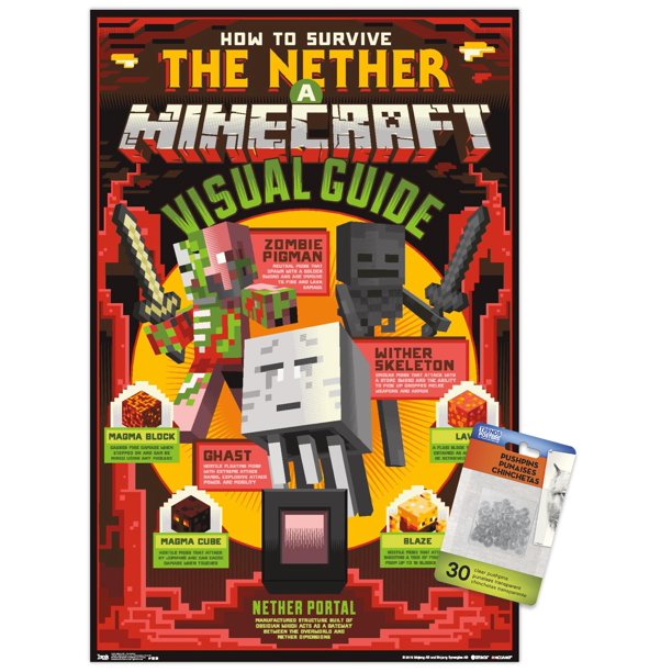 Minecraft - The Nether Wall Poster with Push Pins, 14.725" x 22.375 ...