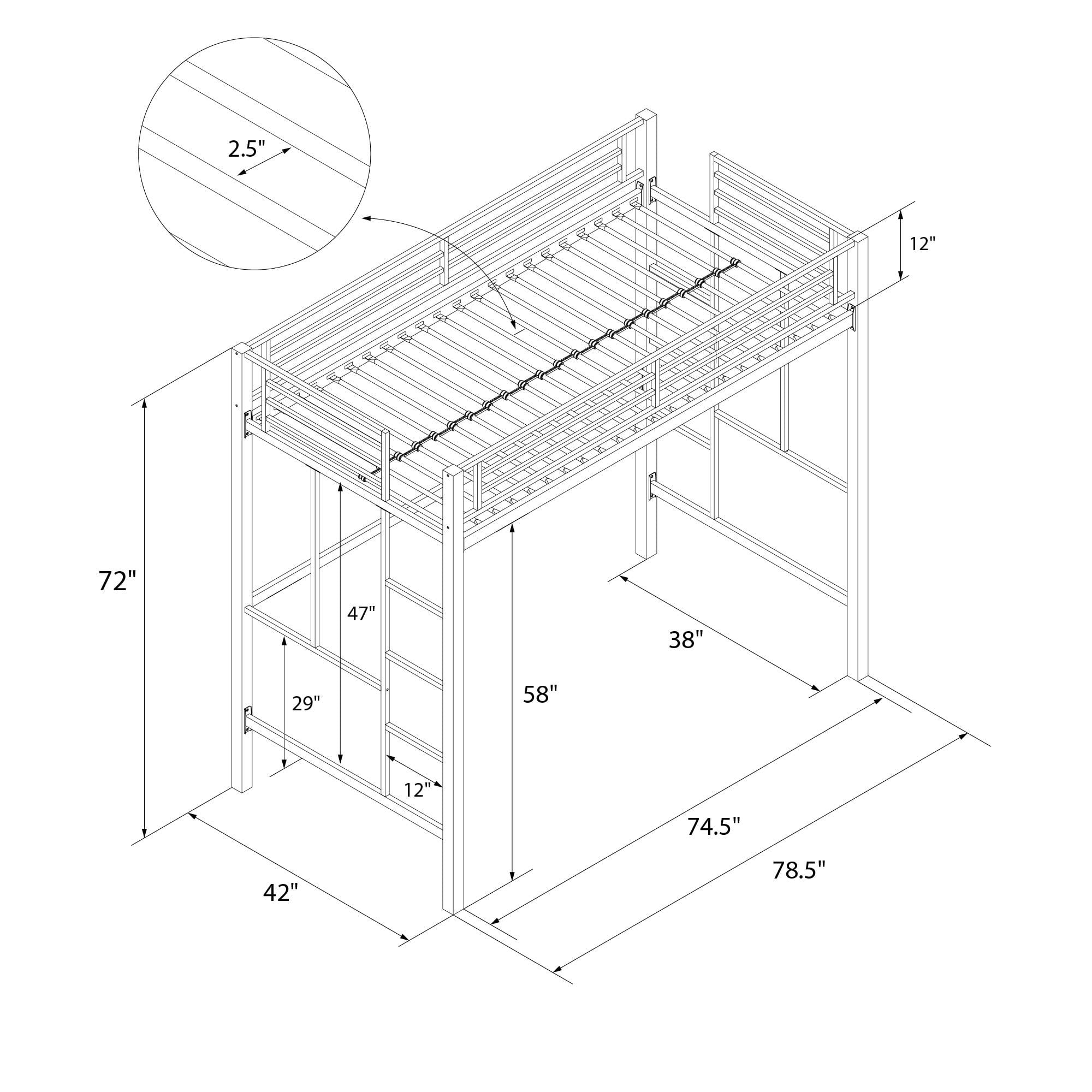 Your Zone Brittain Twin Metal Loft Bed Silver Walmart