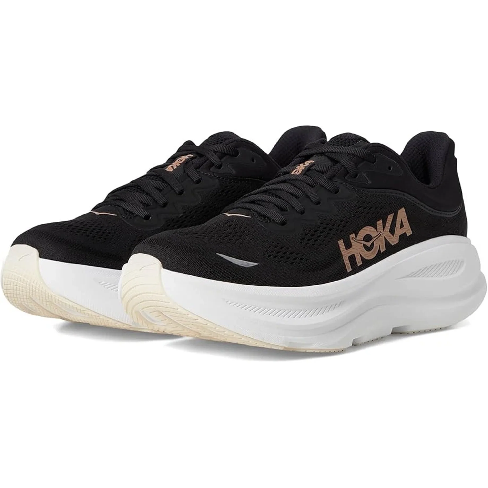 Click here for Hoka Bondi 9 Womens Black/Rose Gold Running Shoes... prices