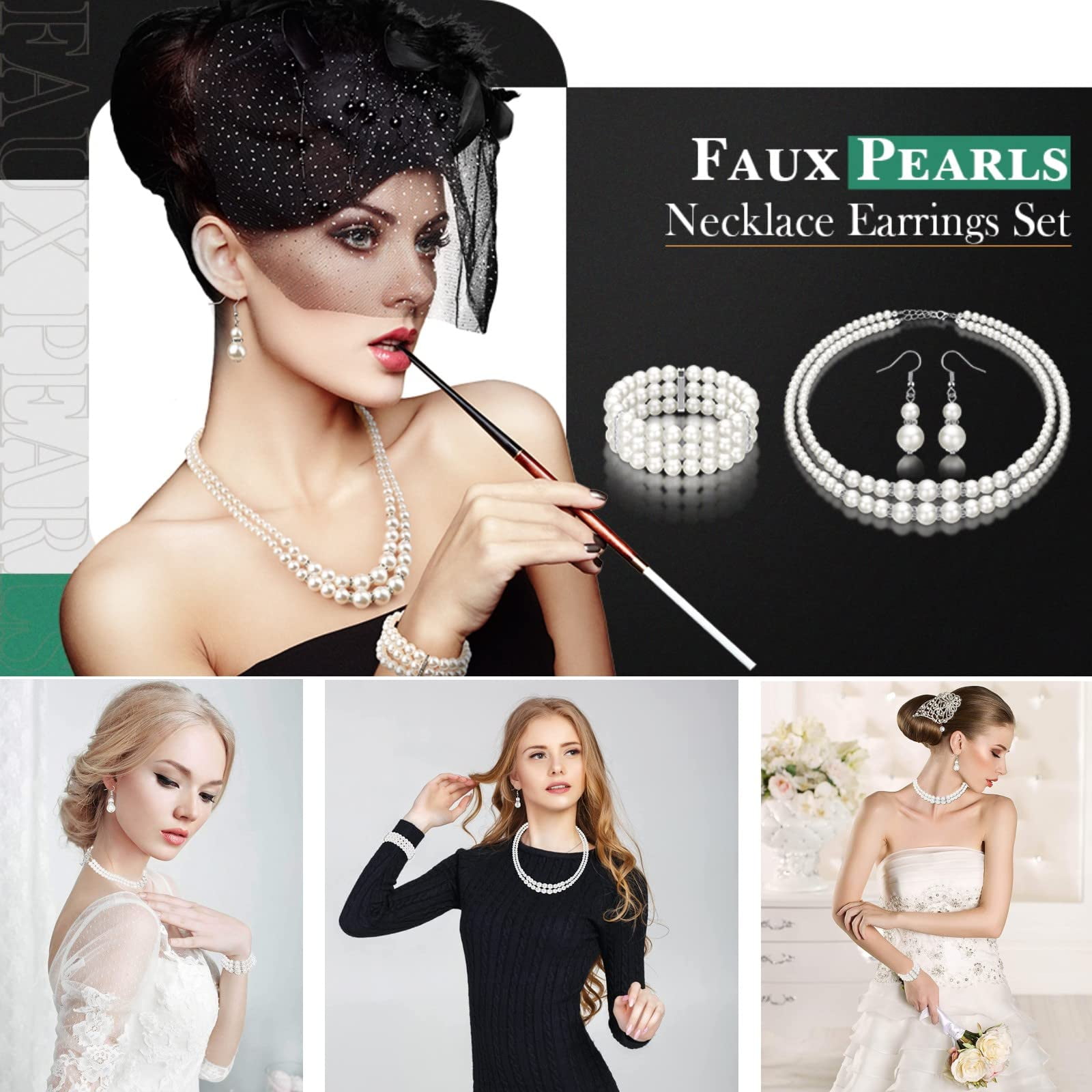 Click here for Ruiboury 4pack/Lot Luxury Faux Pearl Earring Add G... prices