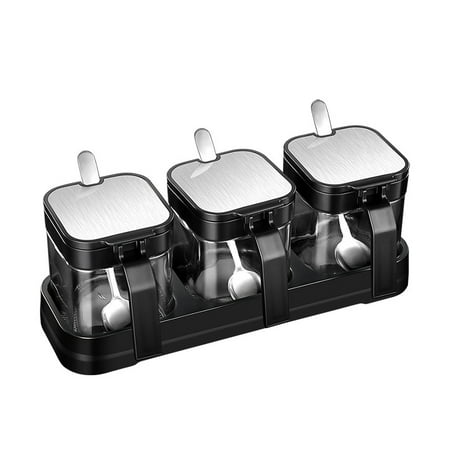 Condiment Jar Spice Container with Stainless Steel Lids & Spoons,Clear ...