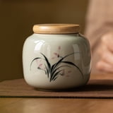 Household Small Hand-painted Tea Canister With Bamboo Lid Vintage ...