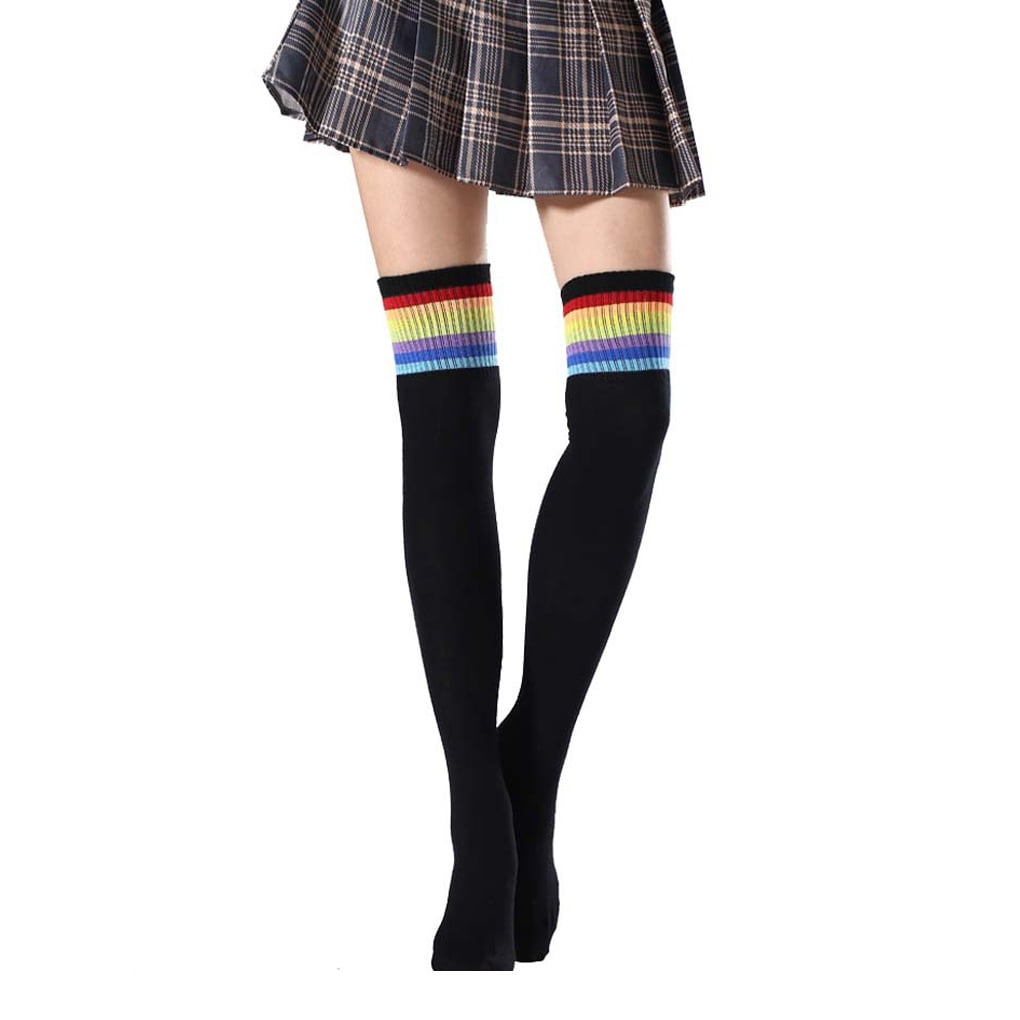 Thinsont Pack of 2 Striped Plus Size Thigh High Socks Breathability ...