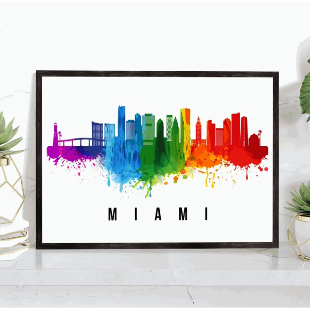 Pera Print Miami Skyline Florida Poster, Miami Cityscape Painting ...