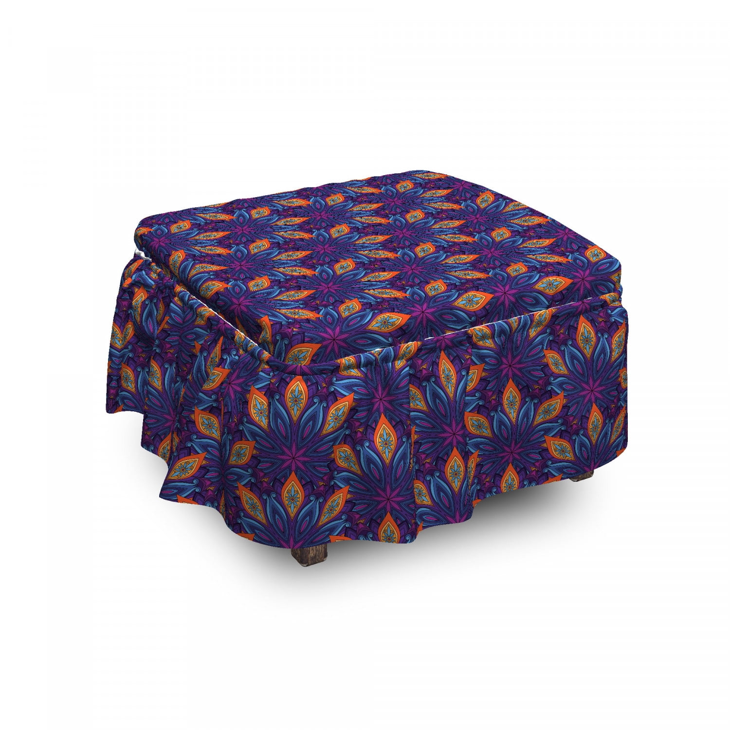 Mandala Ottoman Cover, Vibrant Floral Ornate, 2 Piece Slipcover Set ...