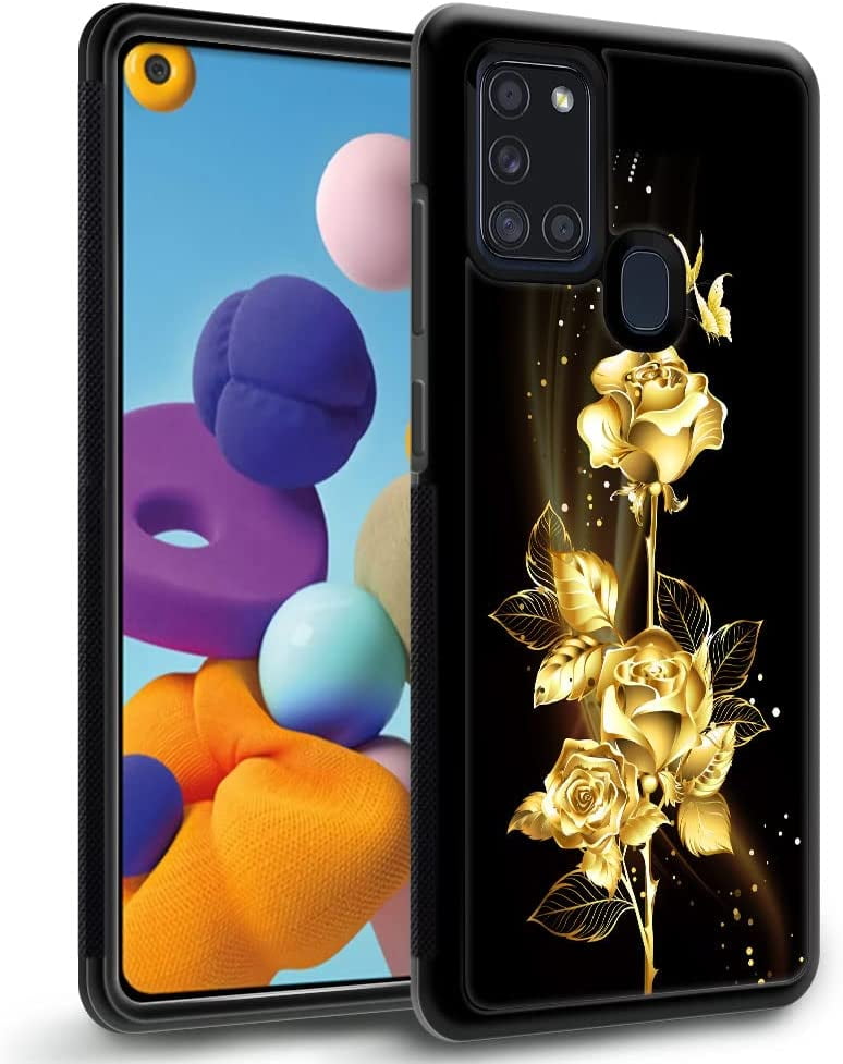 Compatible with Samsung Galaxy A21s Case,Gold Flower Rose Butterfly for ...