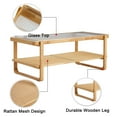 Modern Rattan Coffee Table with Solid Wood Glass Top, Double-Layer Side ...