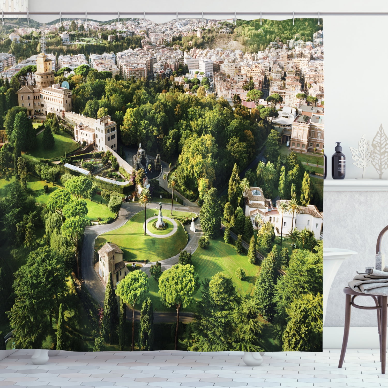 Ambesonne European Shower Curtain, Famous Vatican Gardens, 69"Wx70"L ...