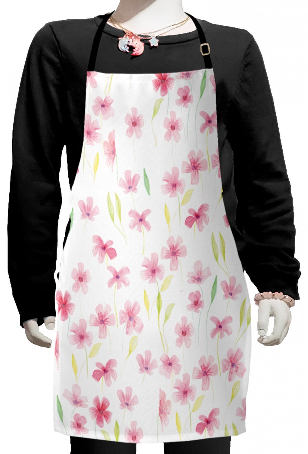 Floral Kids Apron, Pastel Hand Painted Watercolor Style of Ornamental ...