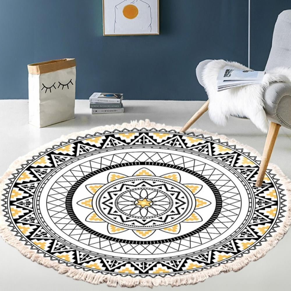 Bohemian Round Rugs,Non-Slip Boho Mandala Tassels Woven Cotton Circle ...