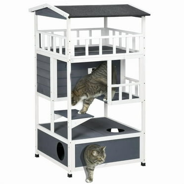 Coziwow Large Wooden Kitty Exterior House, Weather-Protected Outdoor ...