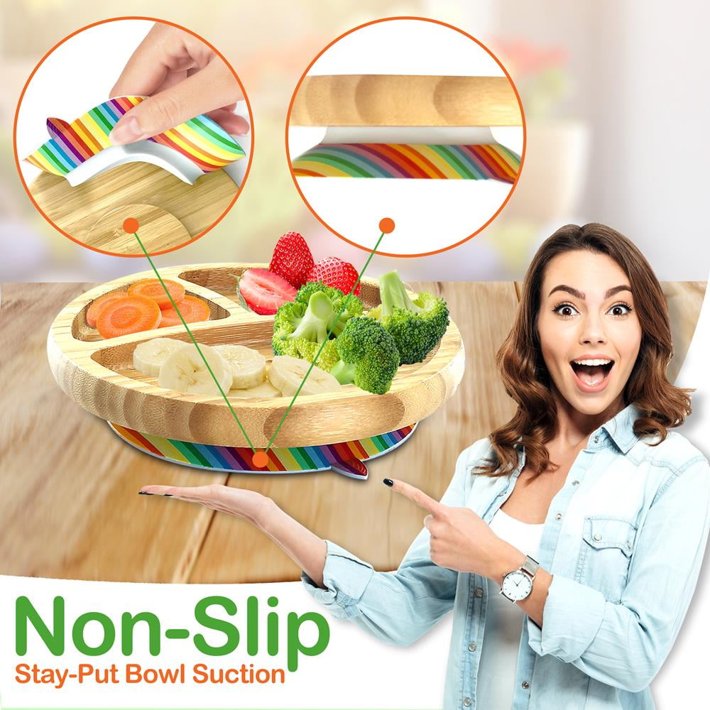 Buy NutriChef Round Bamboo Baby Plate - 3 Partition Wooden Toddler Dish ...