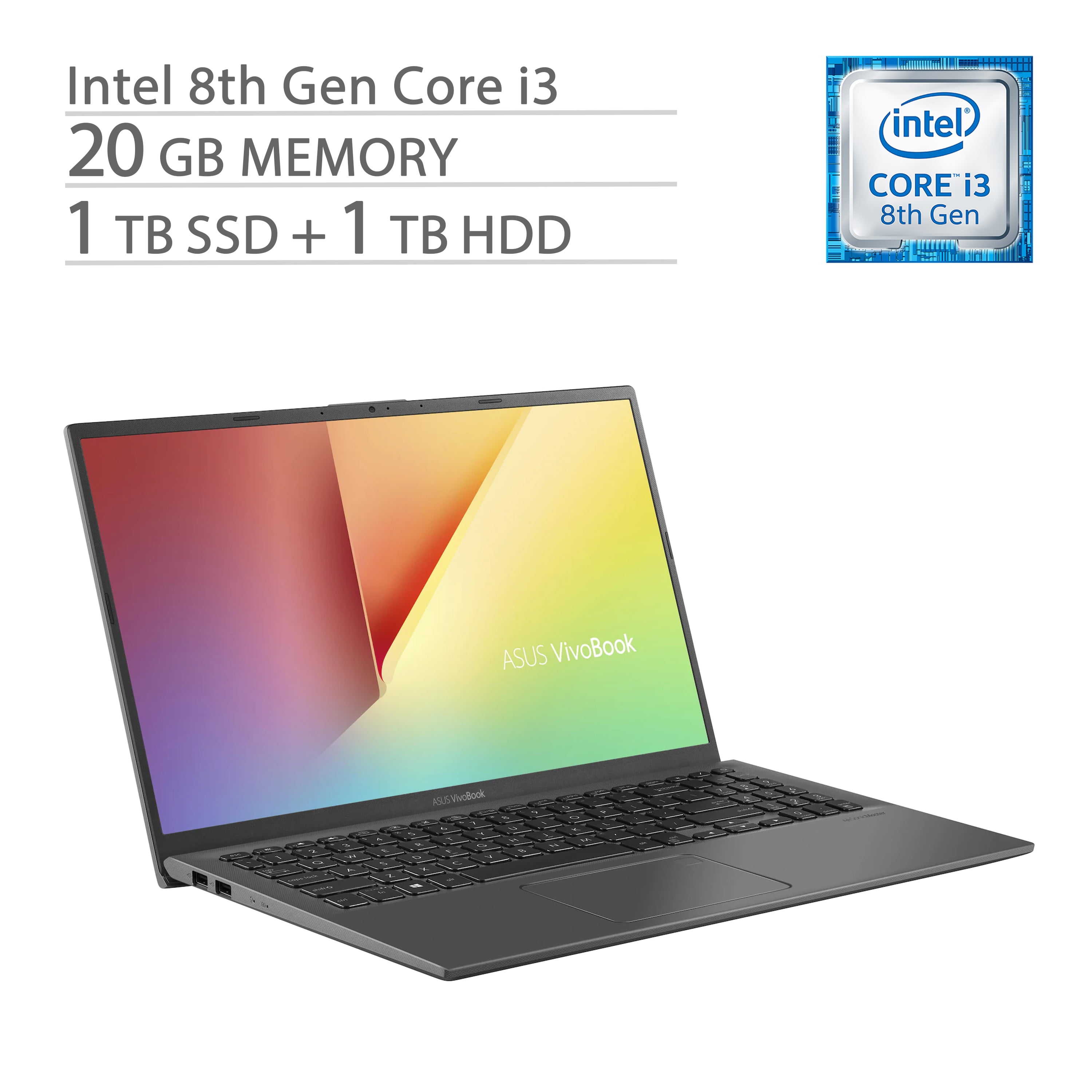 ASUS VivoBook 15 Thin and Light Laptop, 15.6" FHD, Core i3-8145U, 20GB RAM, 1TB SSD+1TB HDD ...