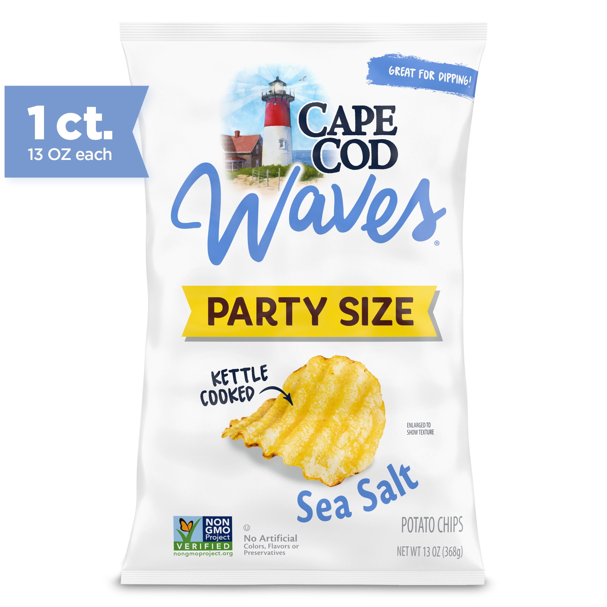 Cape Cod Potato Chips, Wavy Cut Sea Salt Kettle Chips, 13 oz Party Size ...
