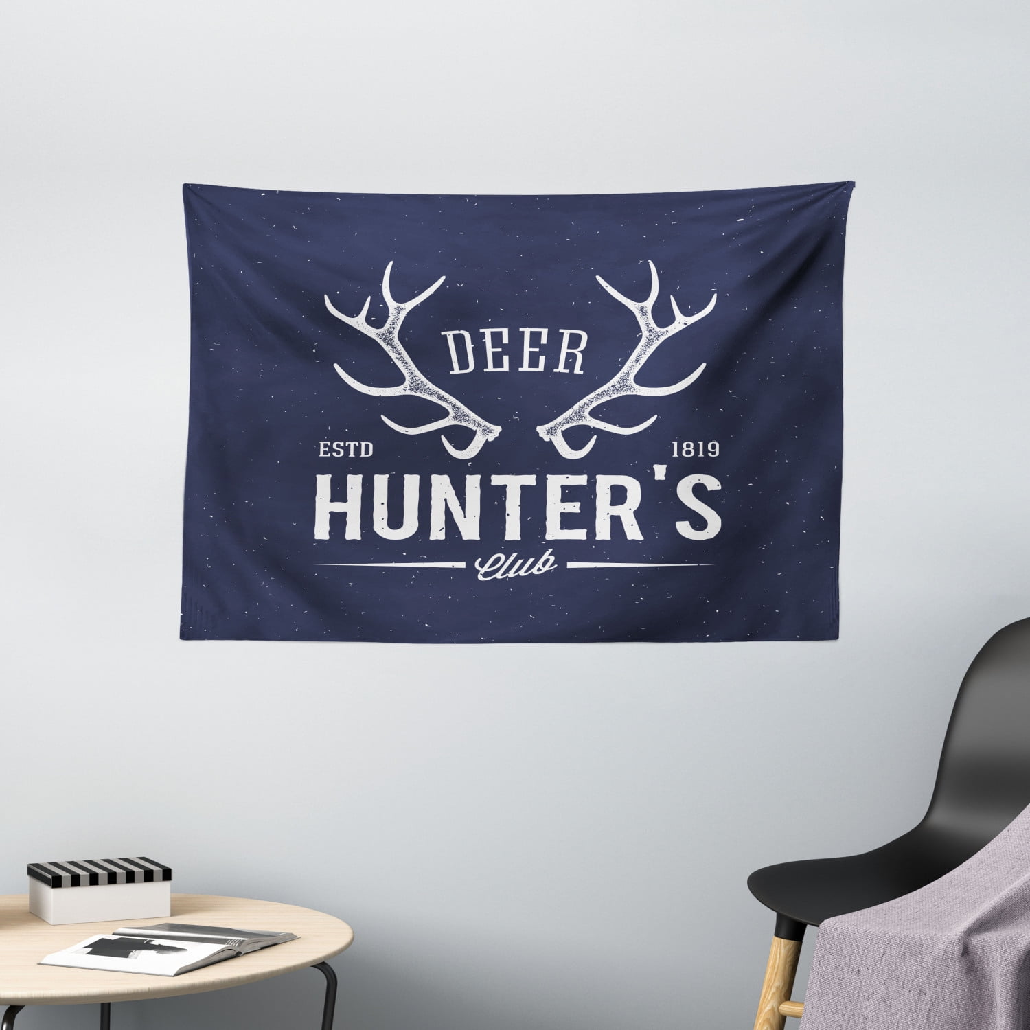 Hunting Decor Tapestry, Deer Hunter's Club Logo Design with Antlers ...