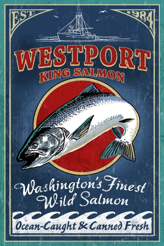 Westport, King Salmon Vintage Sign (16x24 Giclee Gallery Art Print ...