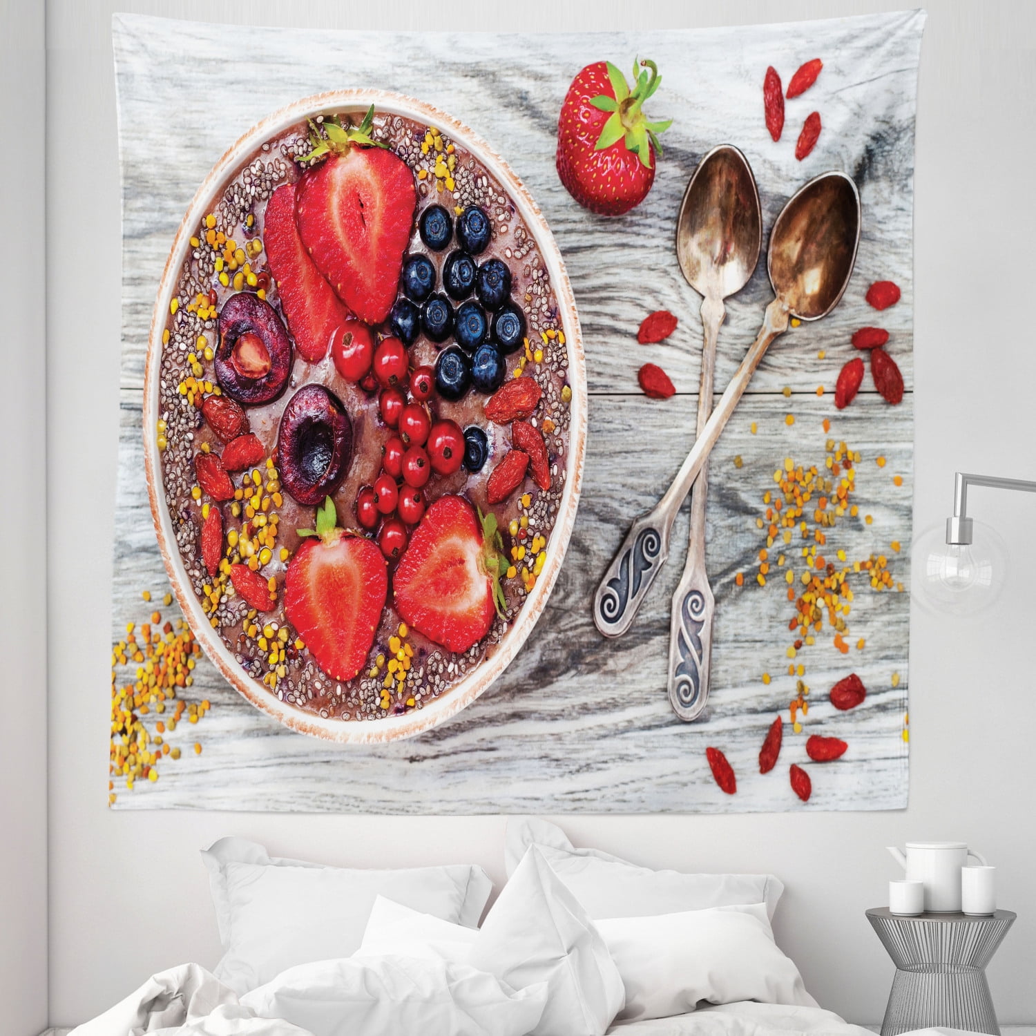 Peanut Butter Tapestry, Breakfast Foods Bowl with Chia Honey Toppings ...