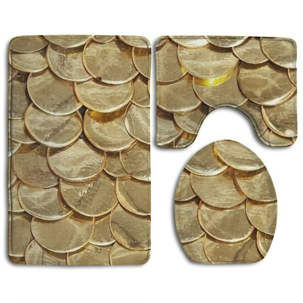 EREHome Golden Fish Scales 3 Piece Bathroom Rugs Set Bath Rug Contour ...