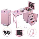 Byootique Portable Pink Trolley, Makeup Train Case, Nail Desk Mobile ...
