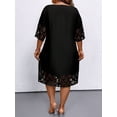 Black Plus Size Casual Hollow Out Dress With Lace Trim, Relaxed Fit A ...