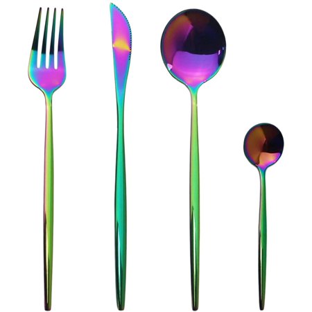 Multi-Color Silverware 40-Piece Stainless Steel Flatware Set, Kitchen ...