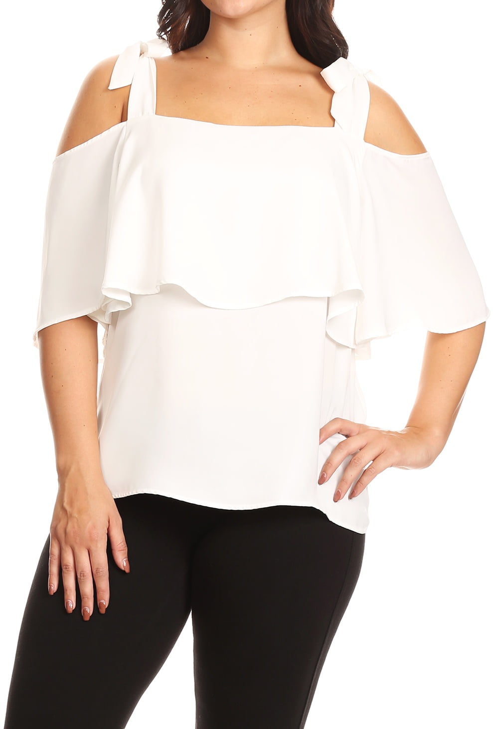 BNY Corner Women Plus Size Solid Cold Shoulder Bow Knit Top Tee Blouse ...