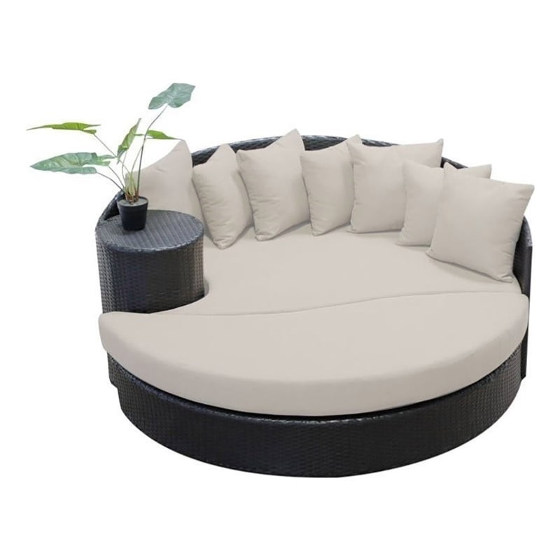 Bowery Hill Wicker/Fabric Outdoor Circular Daybed in Beige/Espresso ...