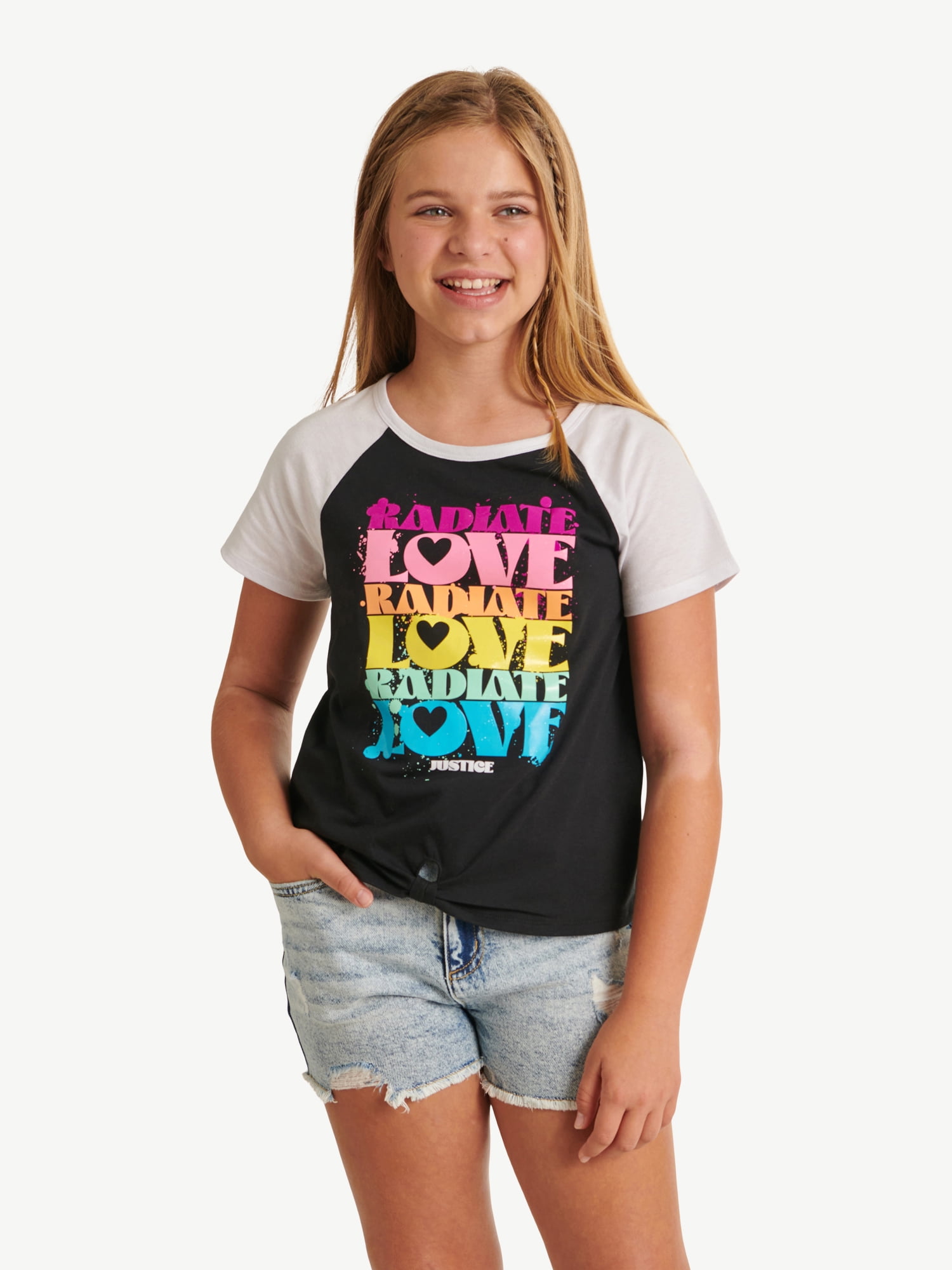 Justice Girl's Everyday Faves Short Sleeve Knot Front T-Shirt,Sizes XS ...
