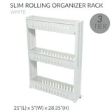 Simplify 3 Tier Slim Slide Out Storage Cart in White for Closets and ...