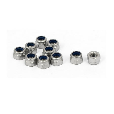 M4 x 0.7mm 304 Stainless Steel Nylon Insert Hex Lock Locking Nut 10PCS ...