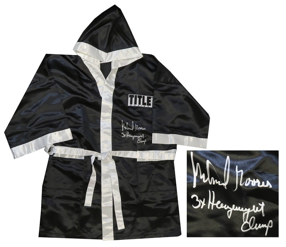 Michael Moorer Signed Title Black Full Length Boxing Robe w/3x ...