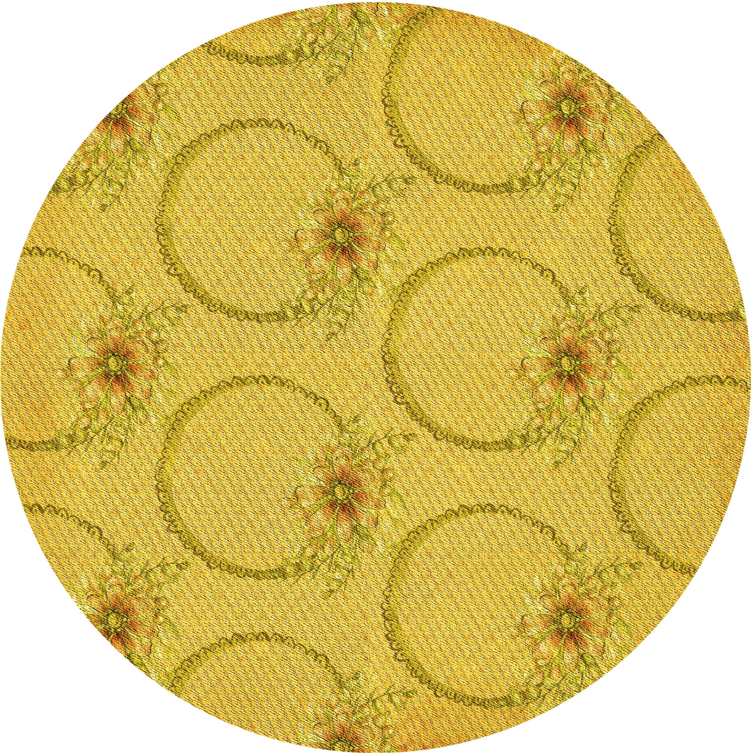 Ahgly Company Indoor Round Patterned Gold Yellow Area Rugs, 8' Round ...