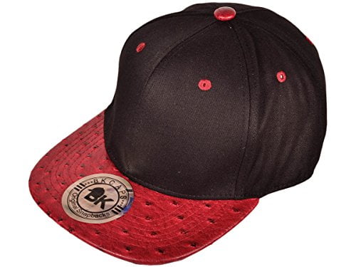 Buck Caps Unisex Faux Ostrich Skin Strapback Hat (Black/Dark Red ...