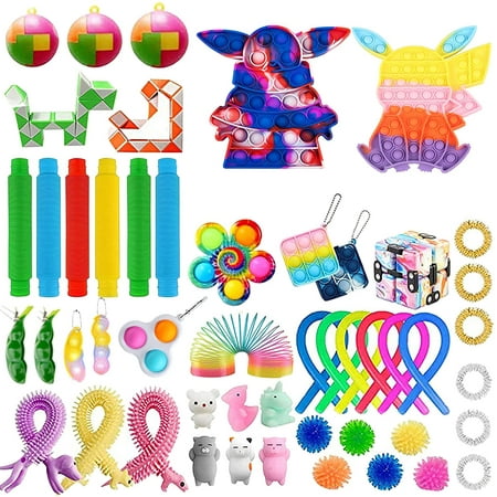 ICHUDAN Fidget Packs Anti-Anxiety Tools, 50Pcs Fidget Block Set Stress Relief Toys for Adults ...