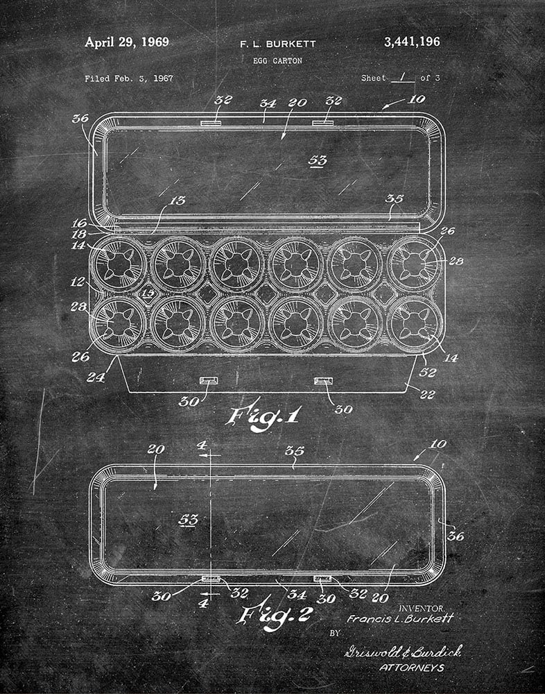 Original Egg Carton Artwork Submitted In 1969 - Kitchen - Patent Art ...