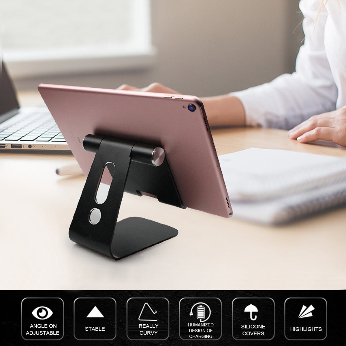 Adjustable A4 Phone and Tablet Stand, Aluminum Desktop Phone Holder ...
